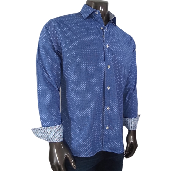 Bertigo | Shirts | Bertigo Blue White Polka Dots Button Down | Poshmark